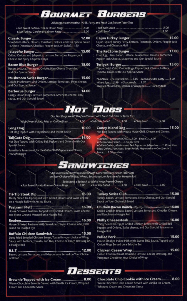 Menu - RedZone Sports Bar N' Grill
