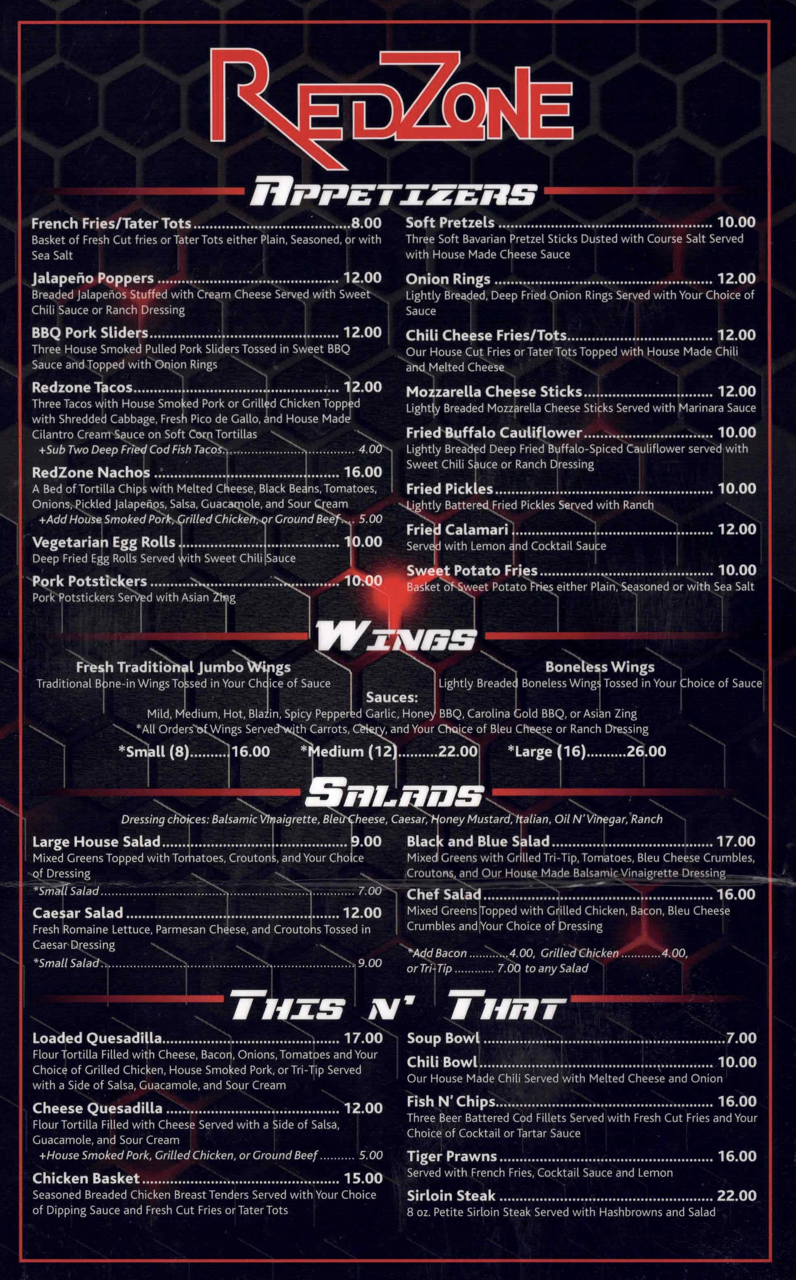 Menu - RedZone Sports Bar N' Grill